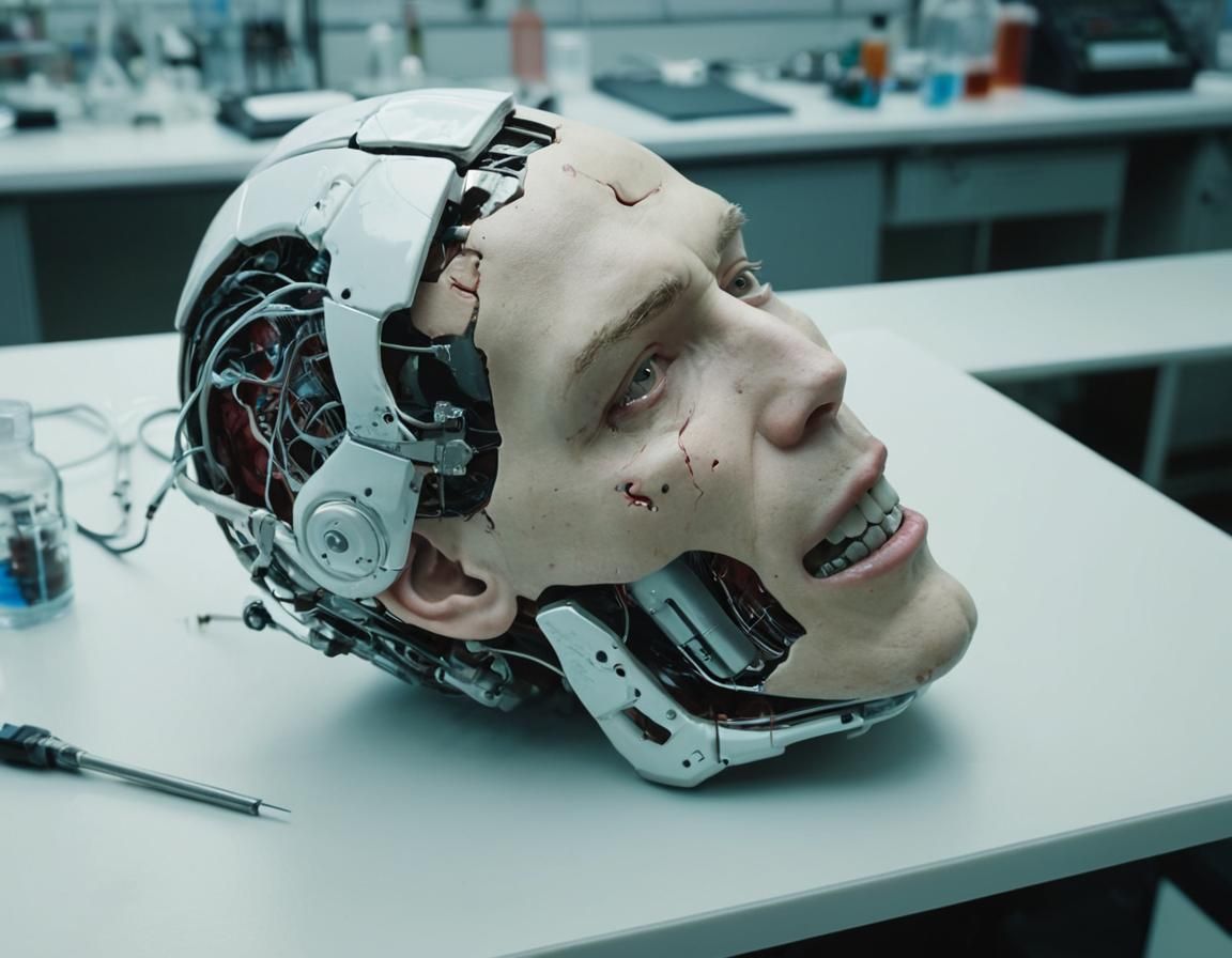 A broken head of a cyborg - AI Generated Artwork - NightCafe Creator