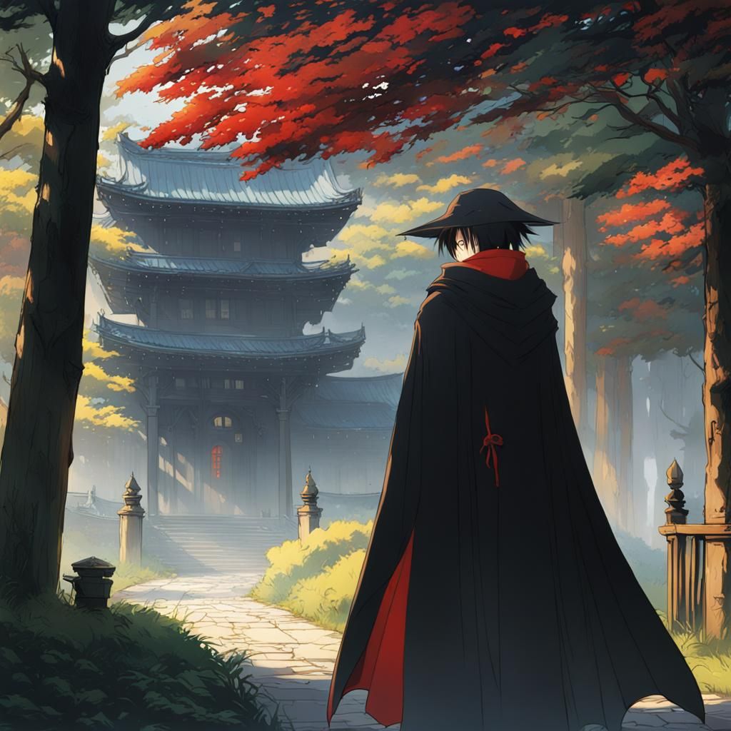 Black garbed, red eyed Vampire, cape, shroud, viscous Studio Ghibli ...