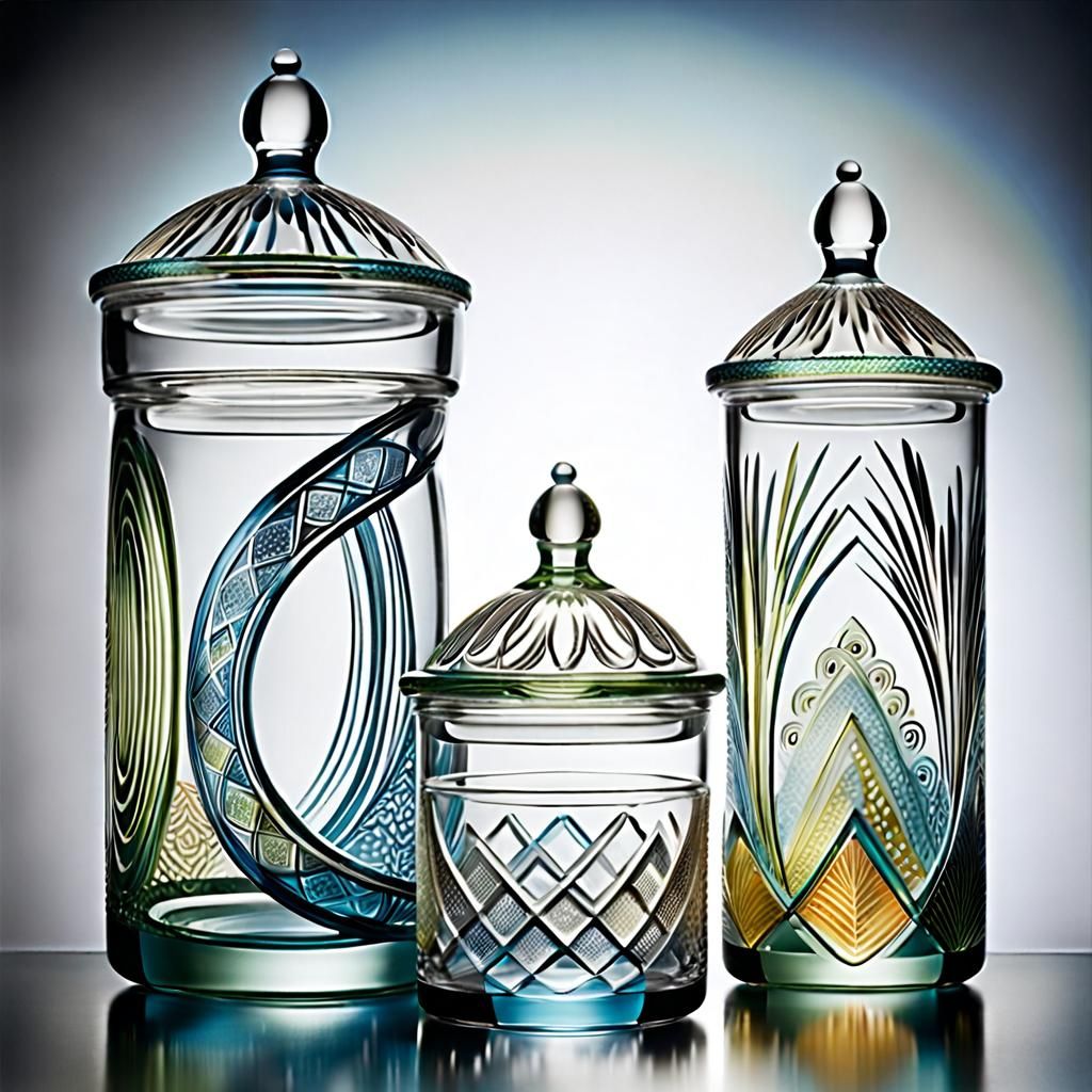 four ((clear)) glass containers ((nested inside each other)). Each ...