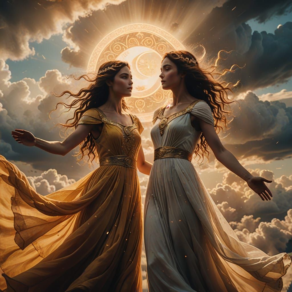Goddesses Amidst Ethereal Clouds in Dreamy, Lumino... - AI Art