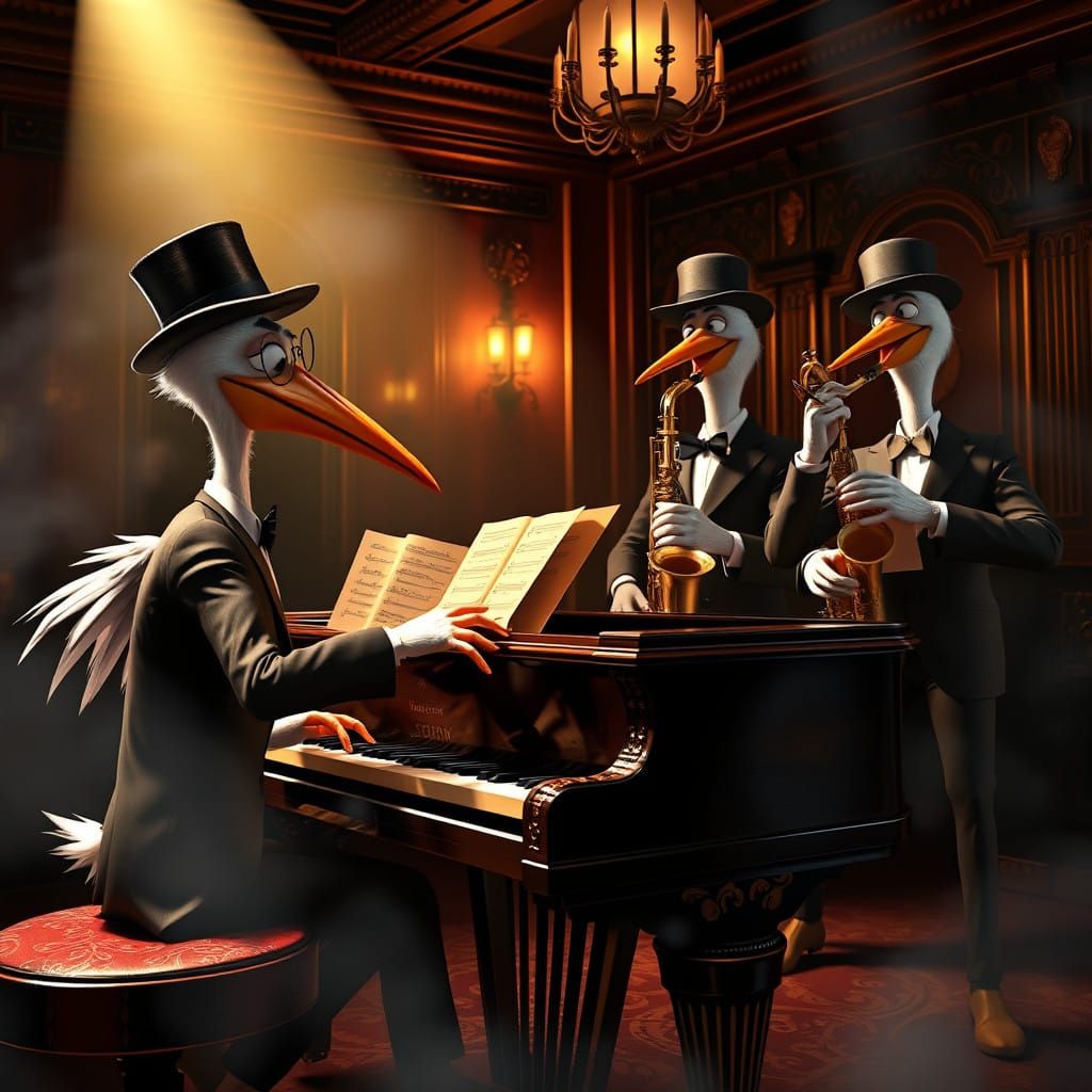 A Stork Ragtime band in a speakeasy.