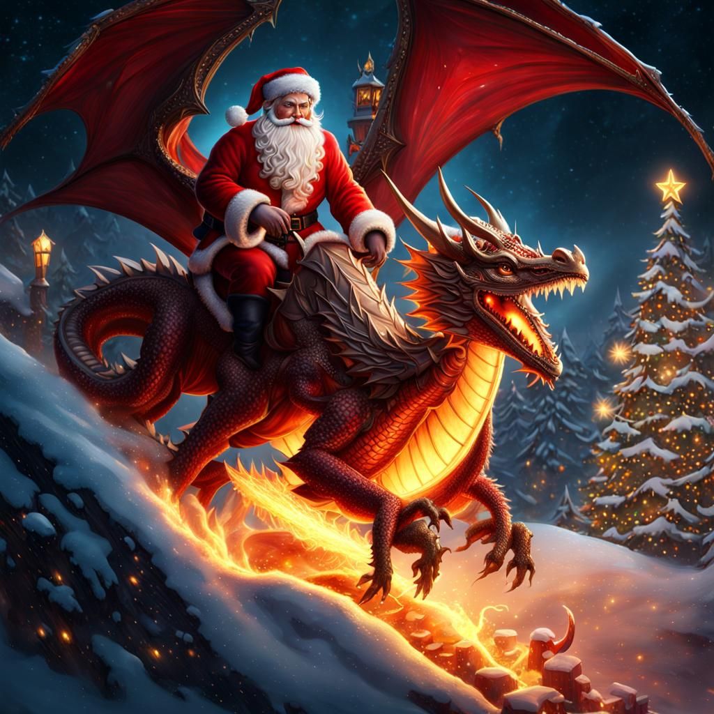 Santa Riding a Christmas Dragon. - AI Generated Artwork - NightCafe Creator