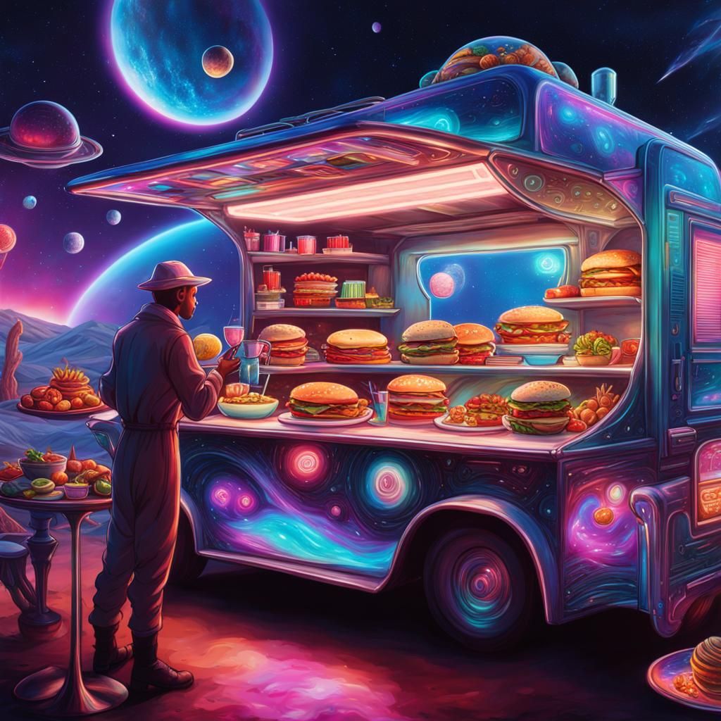 "Food truck, alien type, futuristic look, alien menu, everything alien ...