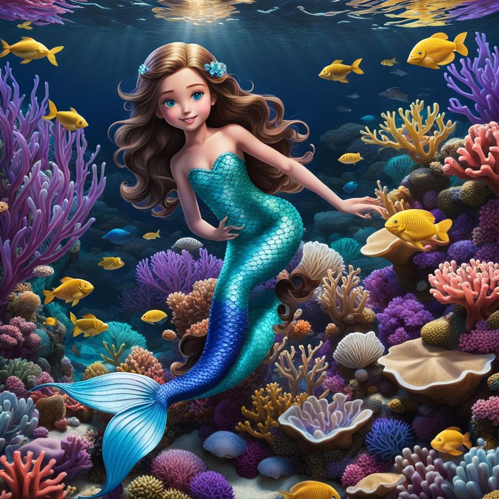 full body, moonlight glimmers through water, happy, cute slender ...