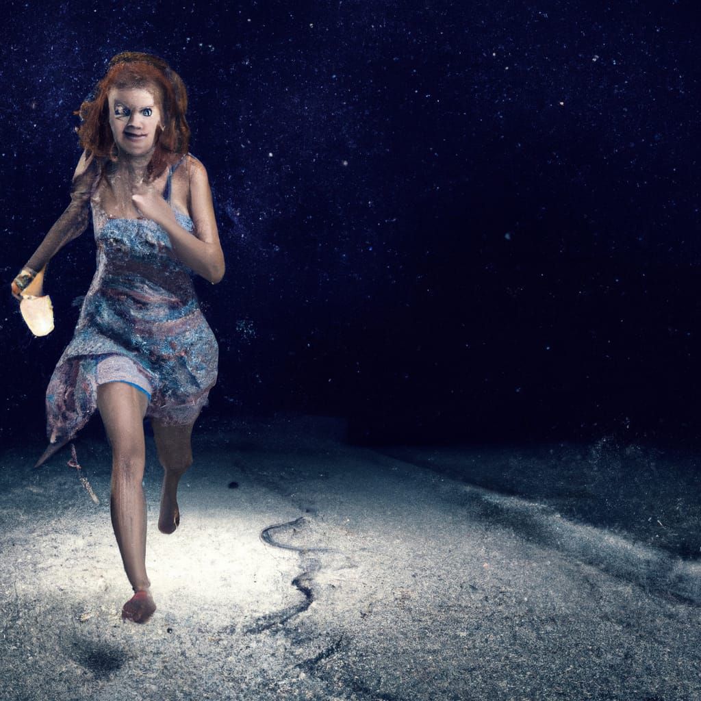 Stoned redhead girl running barefoot at midnight - AI Generated Artwork ...