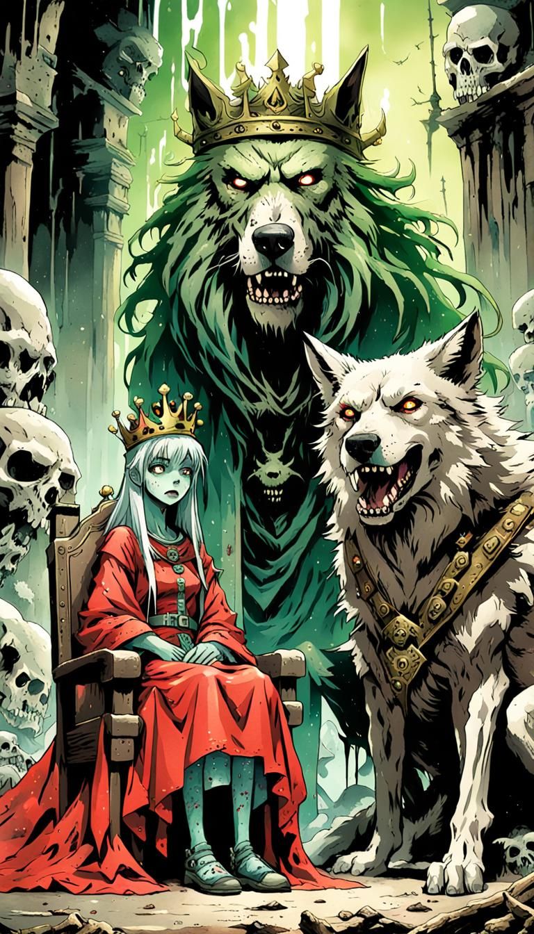 Great zombie goddess is thin with brown. She have white eyes and a ...