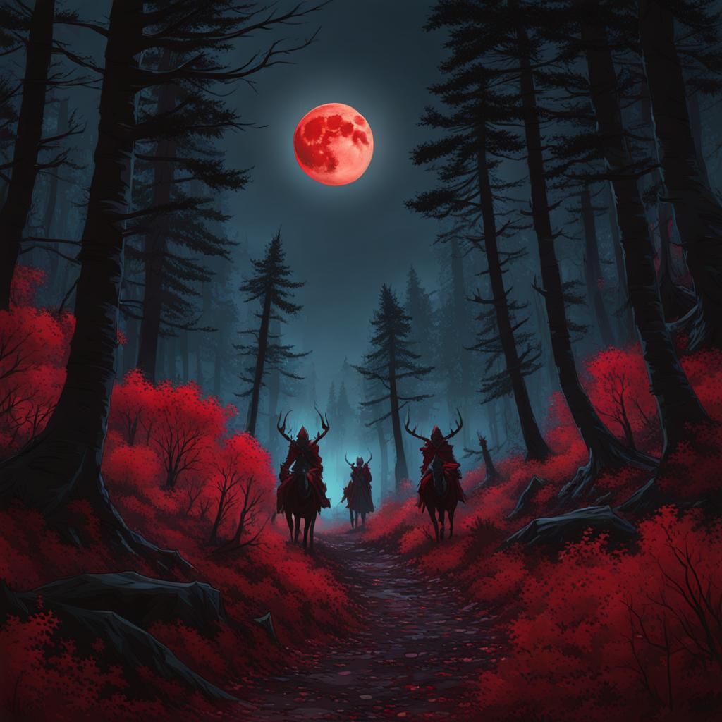 Undead In Forest Under A Blood Moon V. 3 - AI Generated Artwork ...