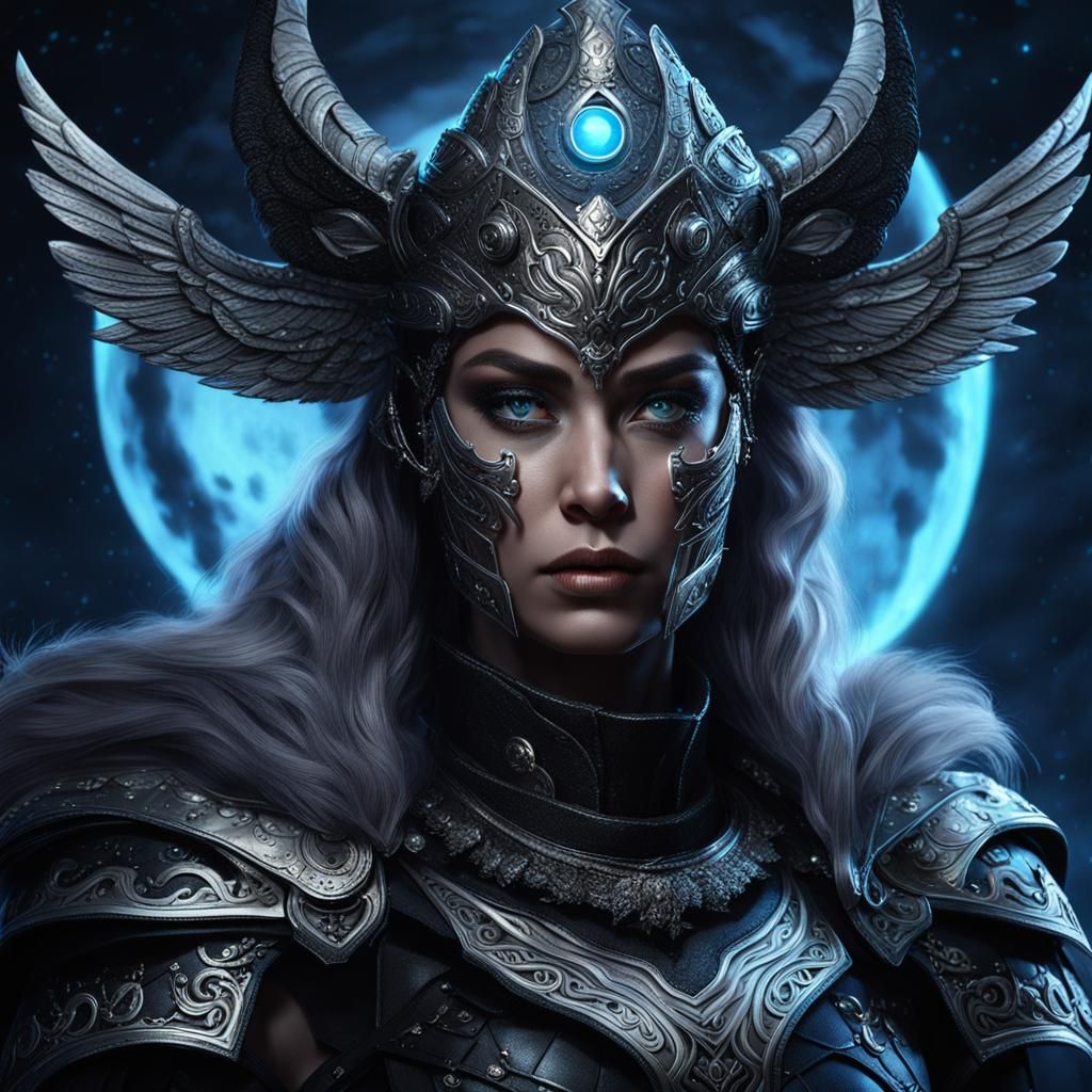 Head and shoulders portrait of a majestic evil valkyrie goddess. - AI ...