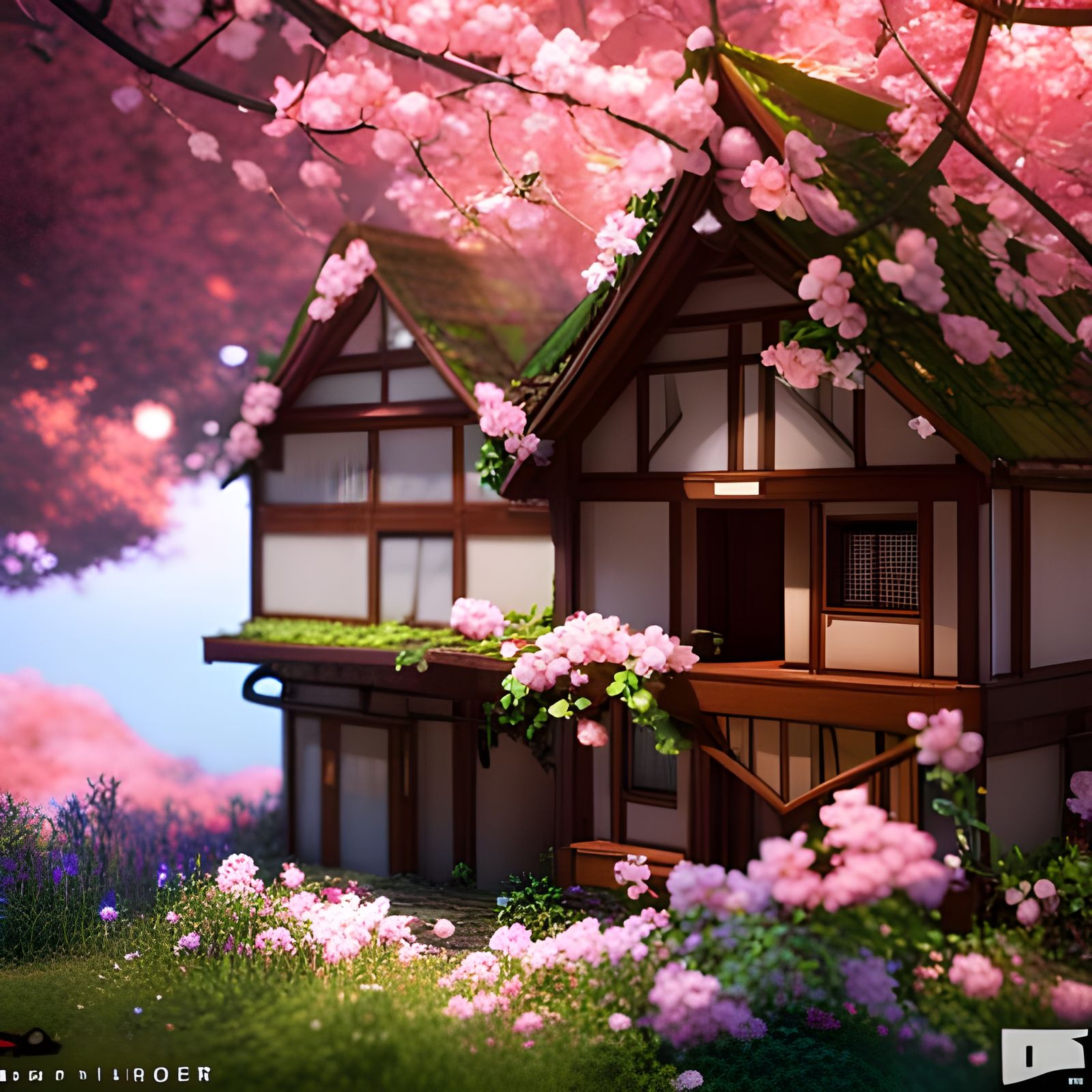 Sakura flower house 2 - AI Generated Artwork - NightCafe Creator