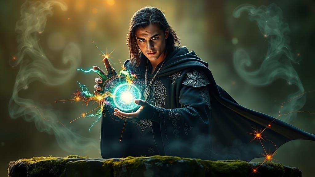 Elven Sorcerer Weaving an Arcane Spell