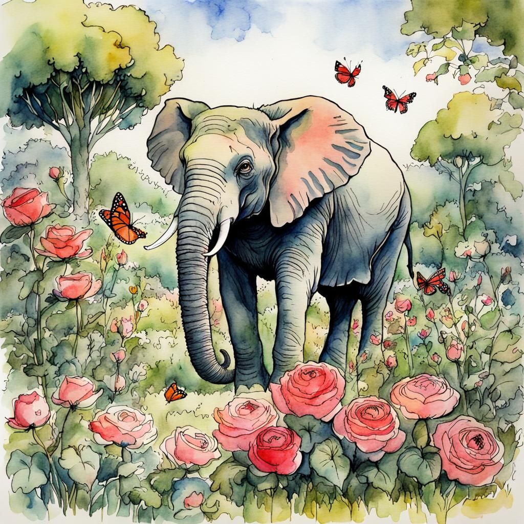 The Elephant In The Garden - AI Generated Artwork - NightCafe Creator