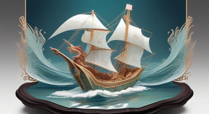 Paper Galleon (with a visitor from the seas climbing aboard...) - AI ...