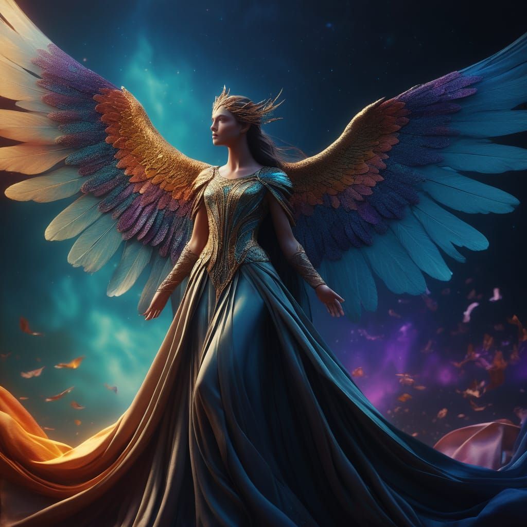 Regal Seraphim Goddess in Opulent, Flowing Silks a... - AI Art