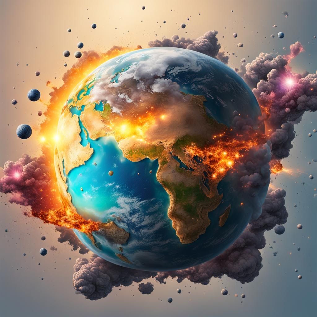 Universe with deflating moon, exploding earth, dimming sun - AI ...