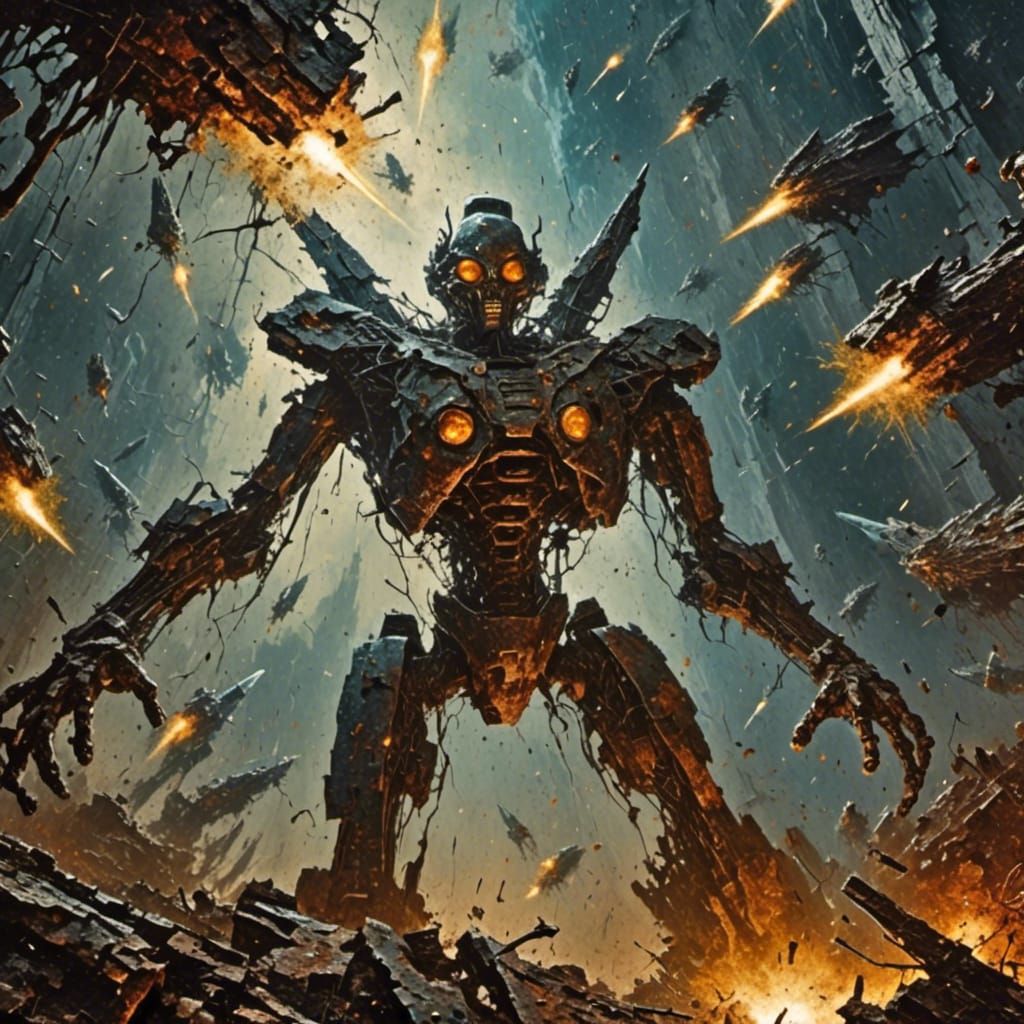 1950s movie poster of an alien invasion with massive robots and lasers ...