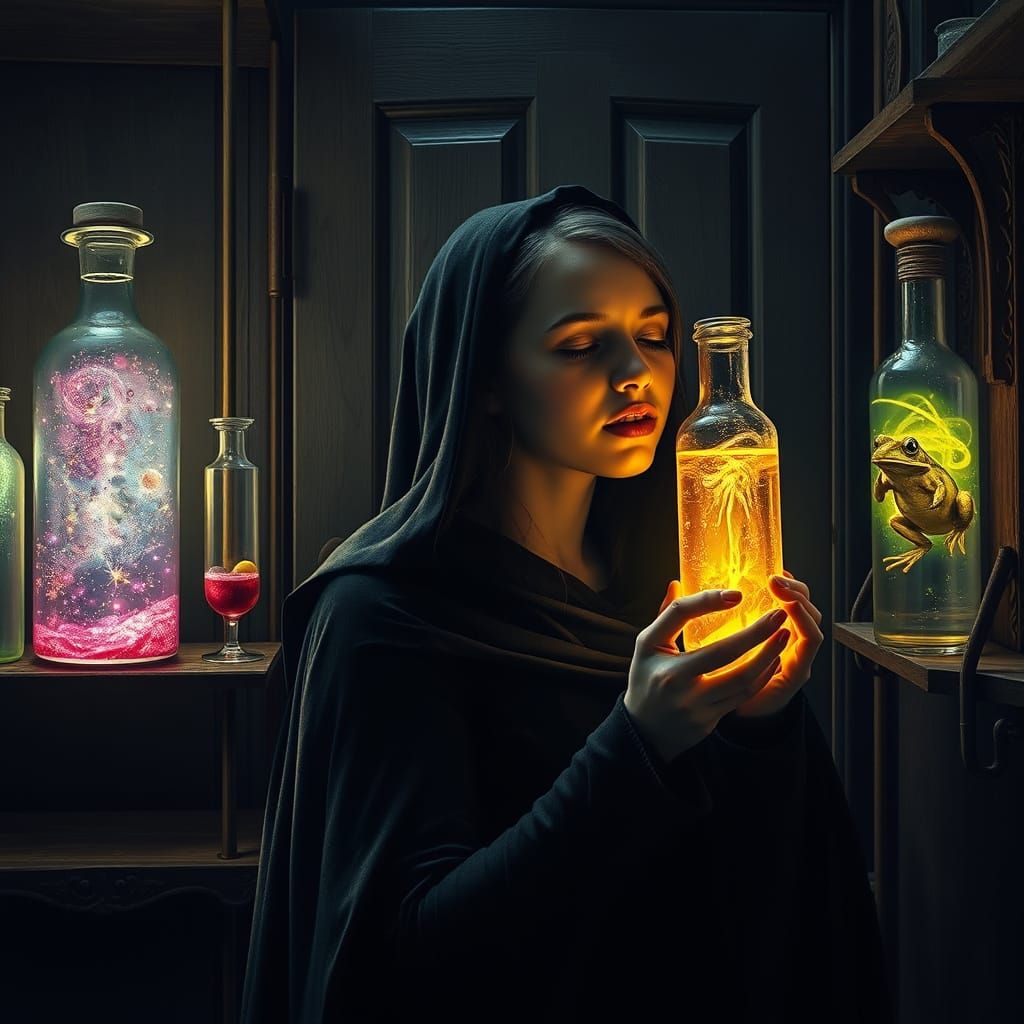 Mysterious Woman in a Foreboding, Dimly Lit Room - AI Art