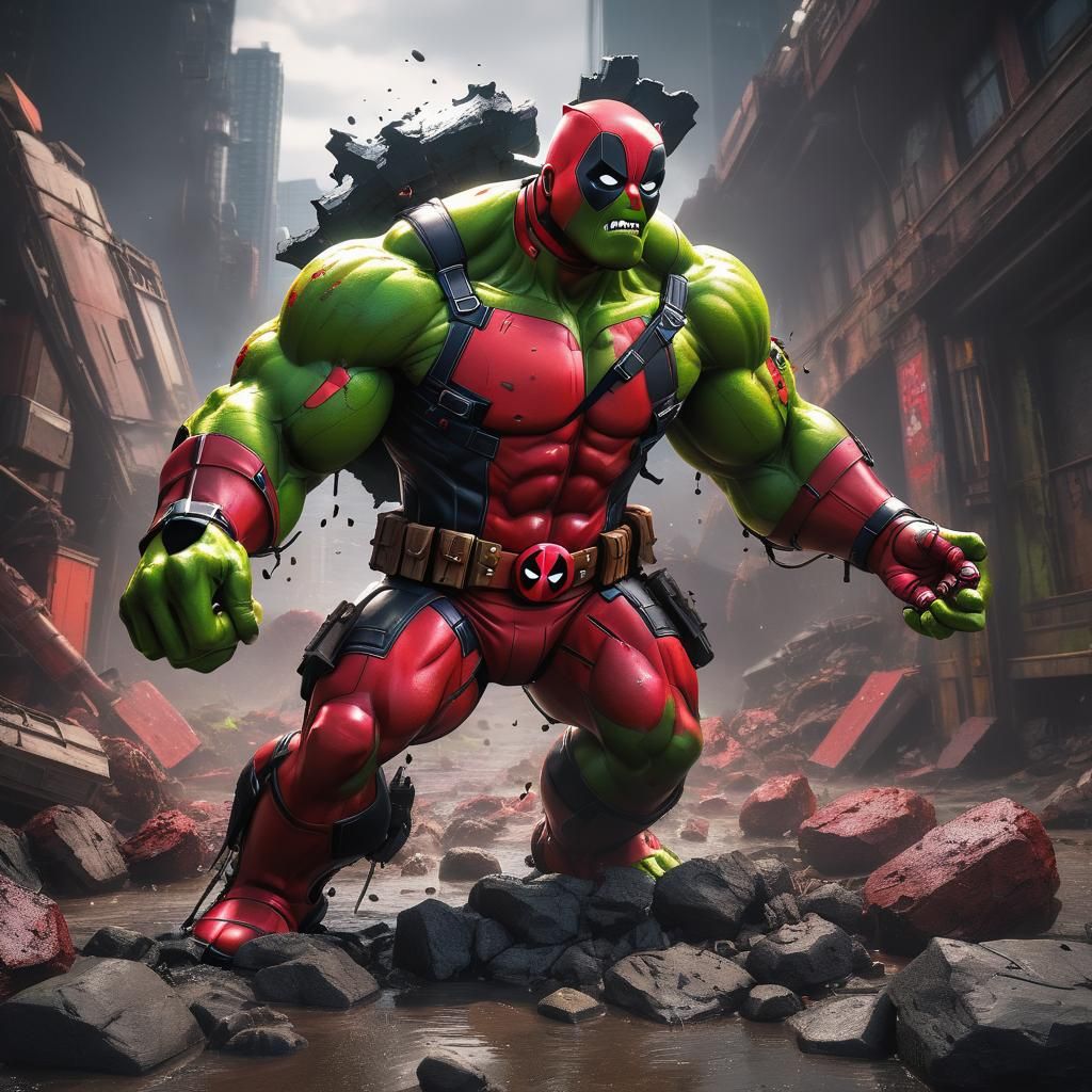 a Deadpool Hulk fusion:: - AI Generated Artwork - NightCafe Creator