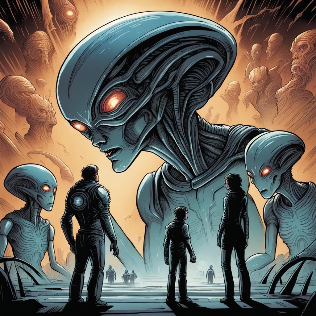 humans greeting aliens - AI Generated Artwork - NightCafe Creator