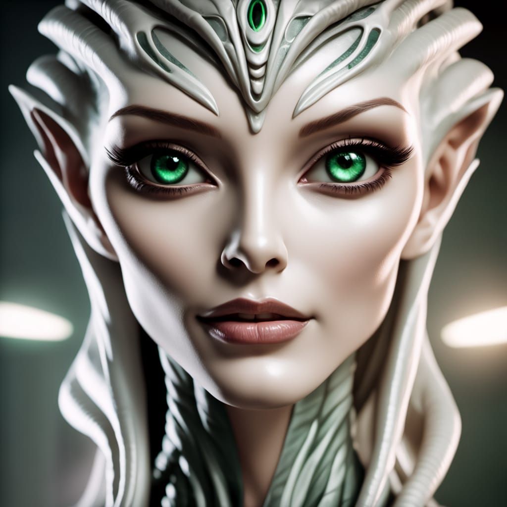 Regal Alien Queen with Bioluminescent Membrane - AI Art