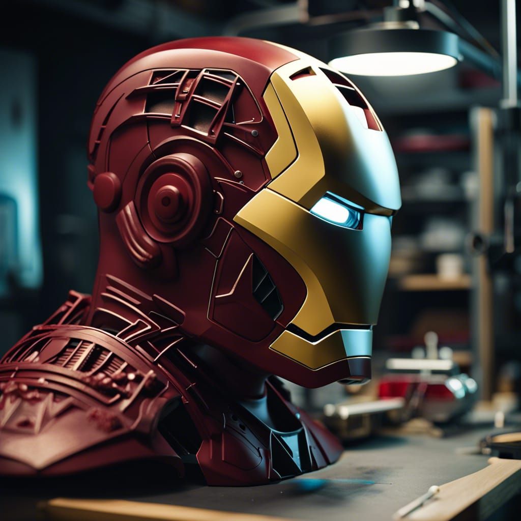 3d printer, printing an iron man mask, Epic cinematic brilliant ...