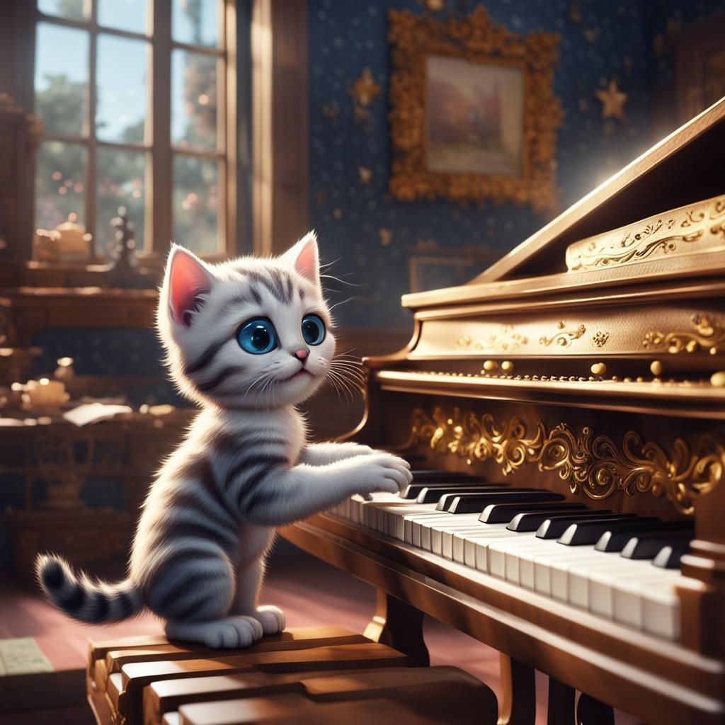 Listen to me play, hooman....🎹🎹🎹 - AI Generated Artwork - NightCafe Creator