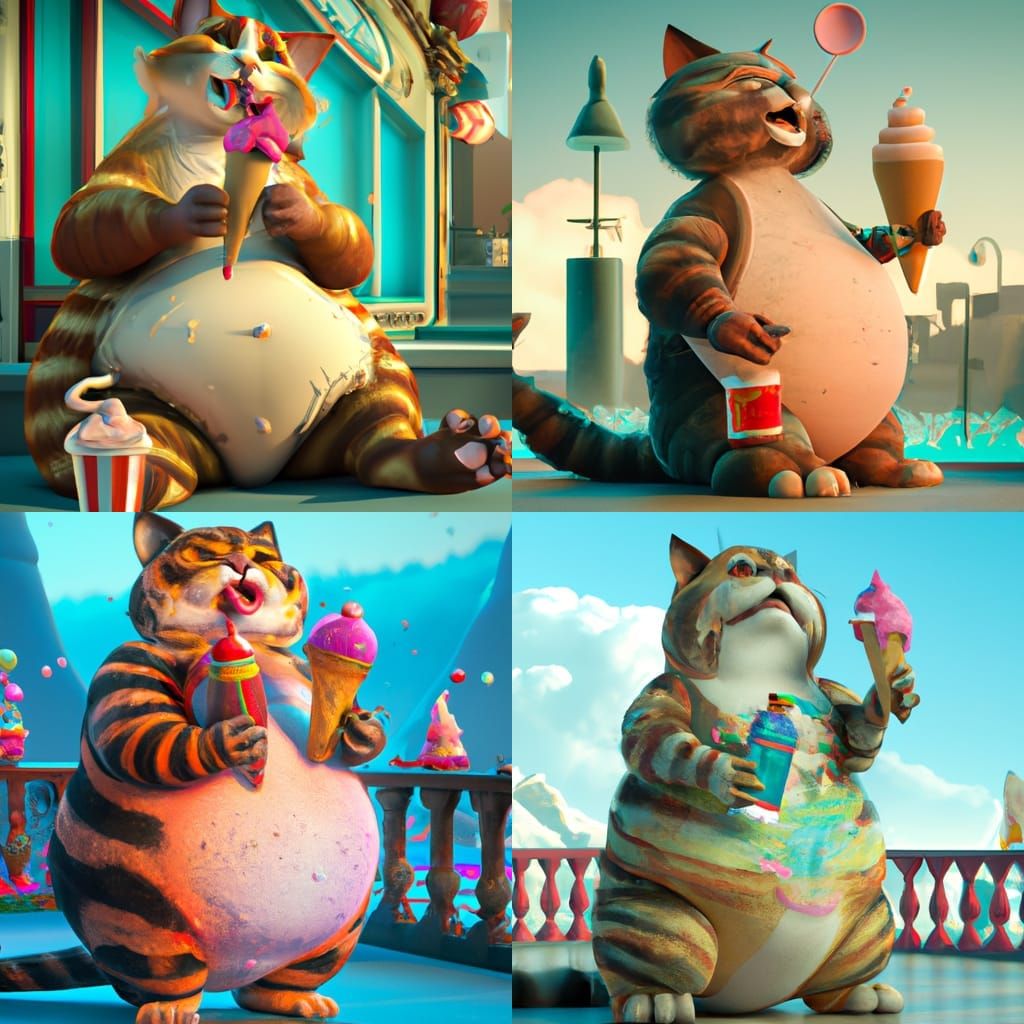 Big belly cat eating ice cream - AI Generated Artwork - NightCafe Creator