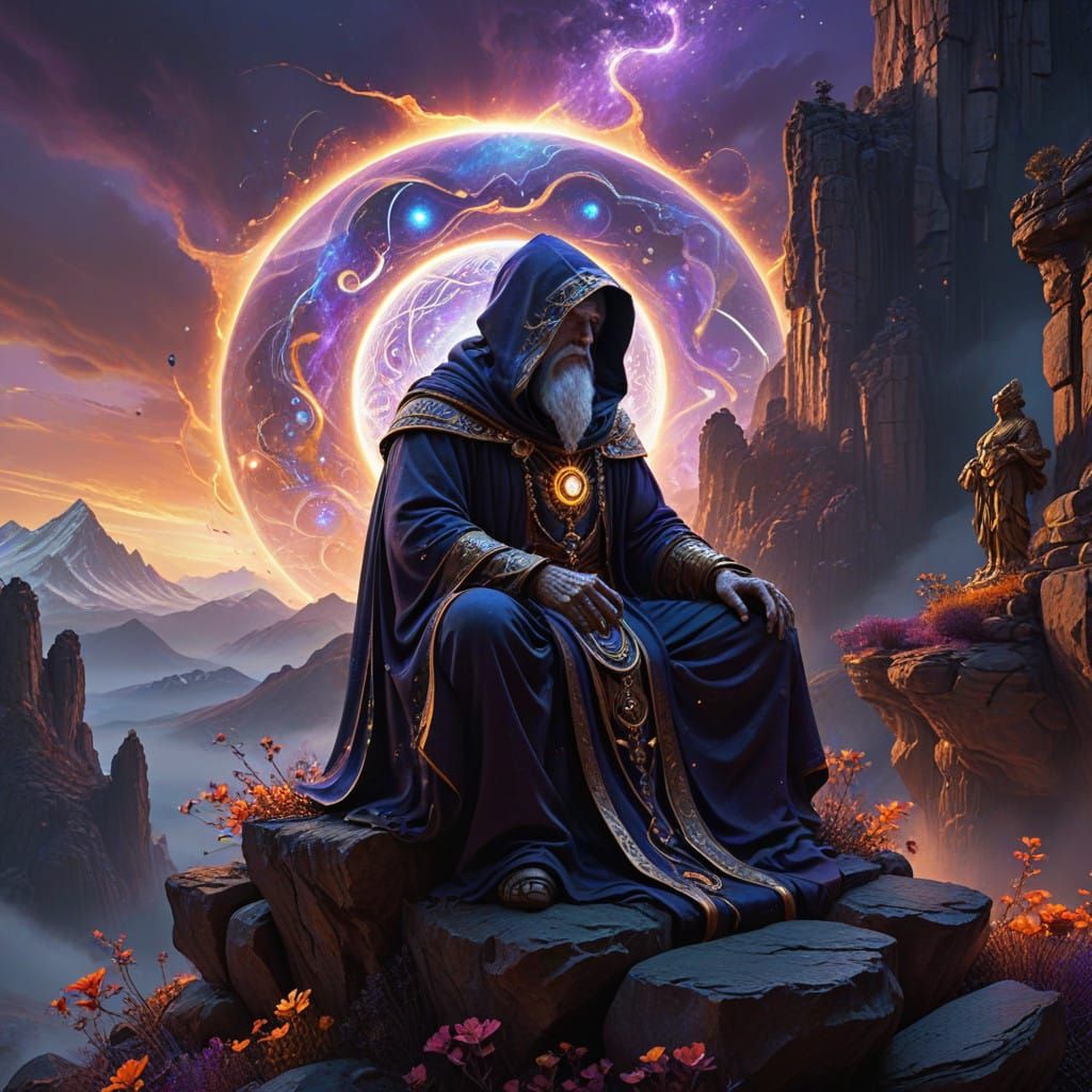 Ancient wizard, - Mythical Musician in Dark, Fantastical La...