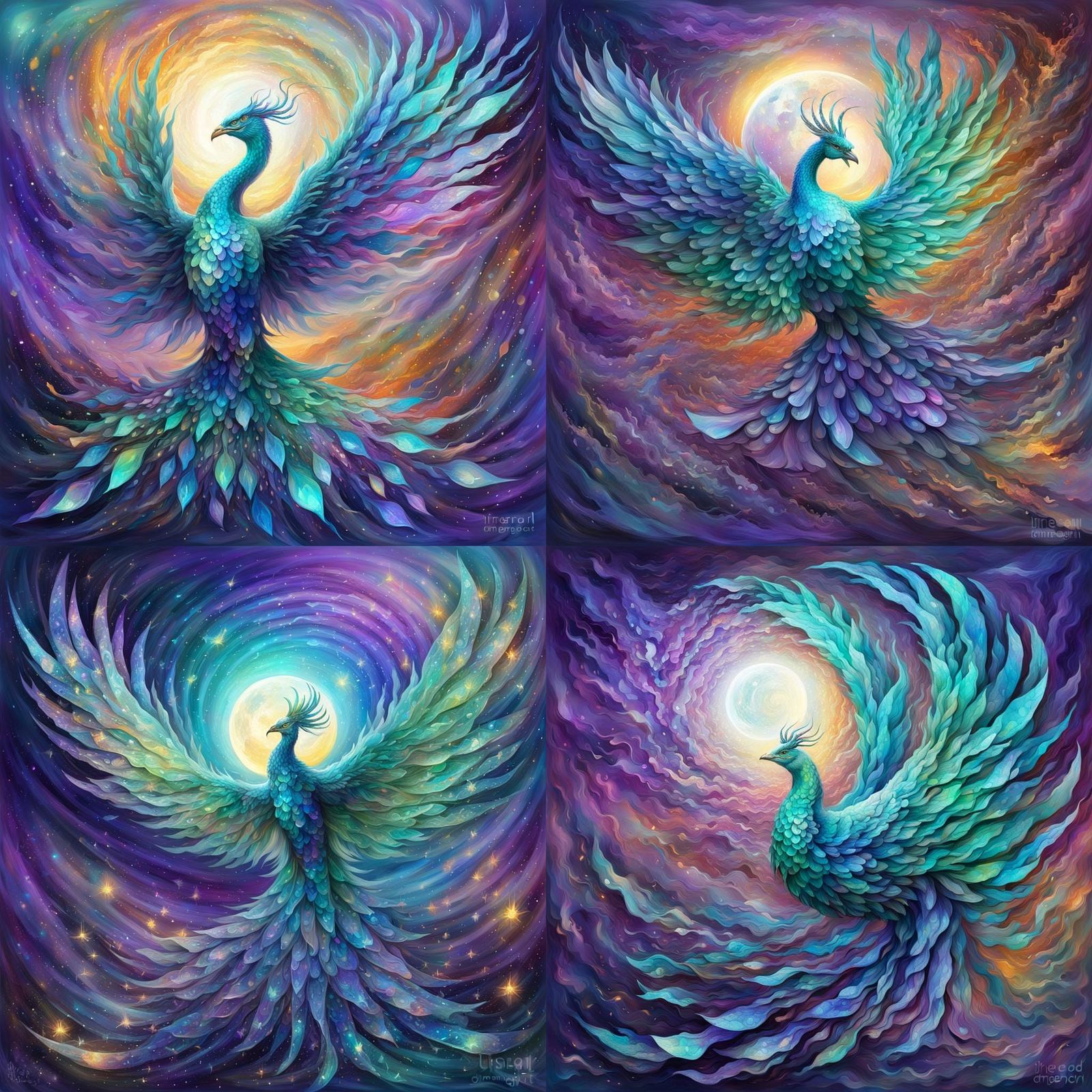 ethereal Phoenix., iridescent, luminescent scales of lavender and teal ...
