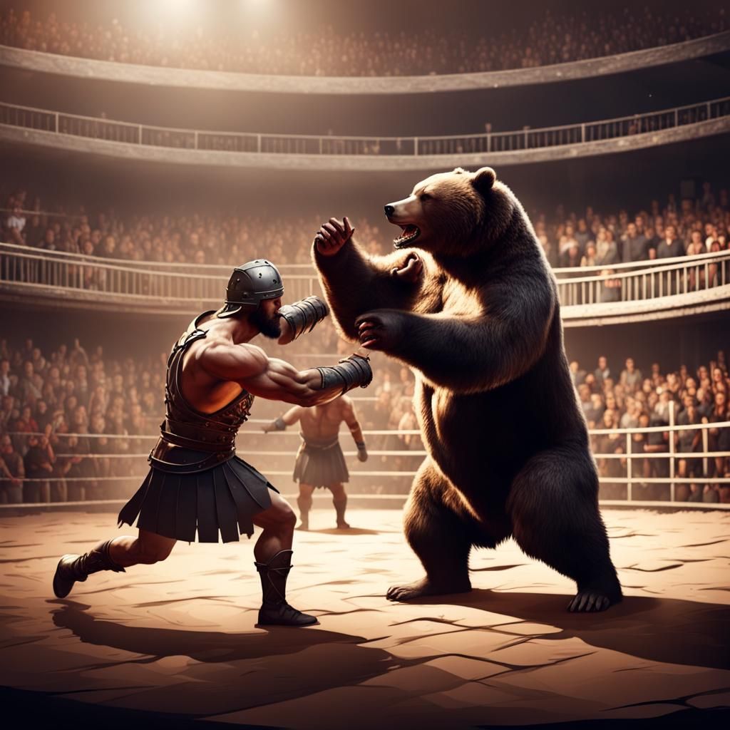 Gladiator vs bear - AI Generated Artwork - NightCafe Creator
