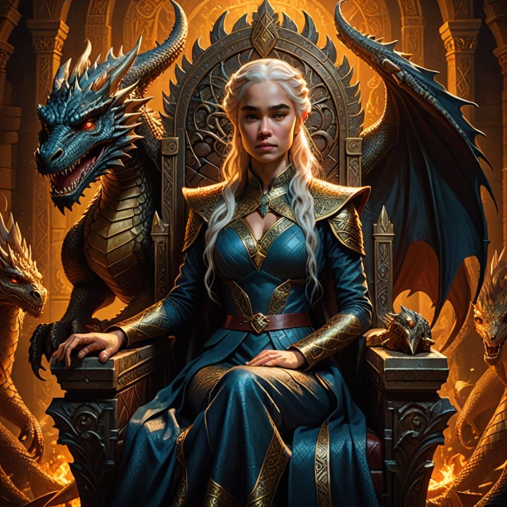 Epic Fantasy Queen Surrounded by Majestic Dragons ... - AI Art