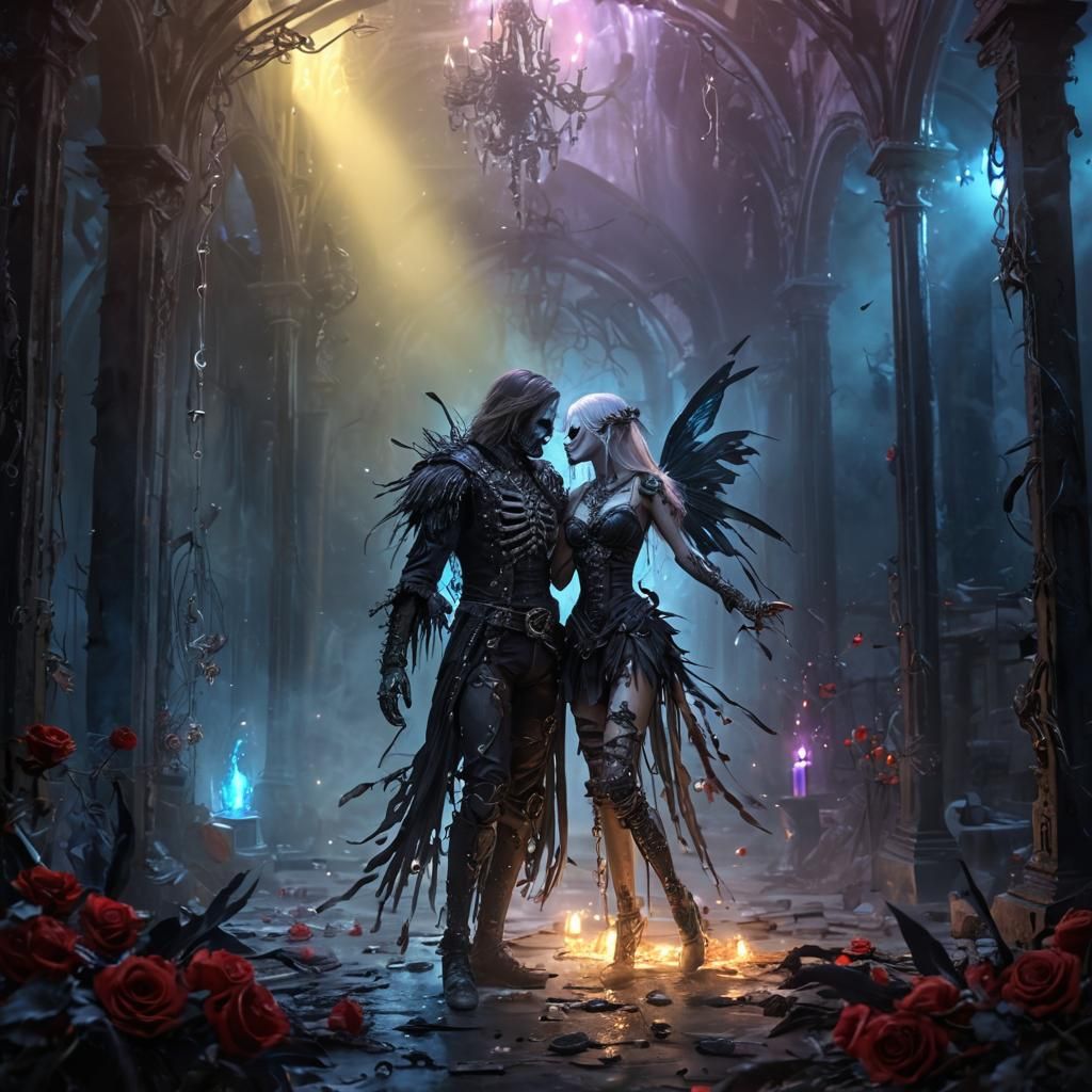 dark fantasy wattercolor painting of a magical undead zombie fairy ...