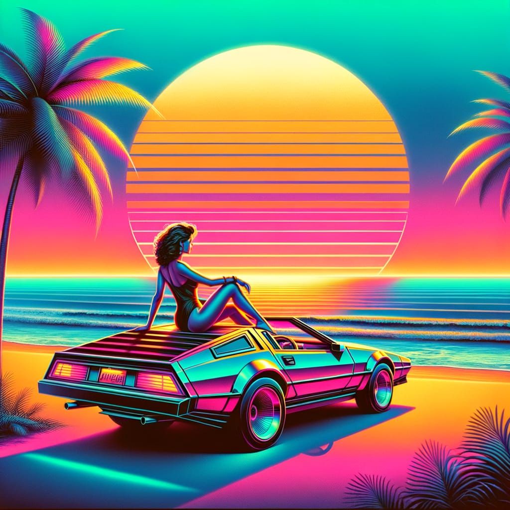 Neon Tides and Retro Rides - AI Generated Artwork - NightCafe Creator