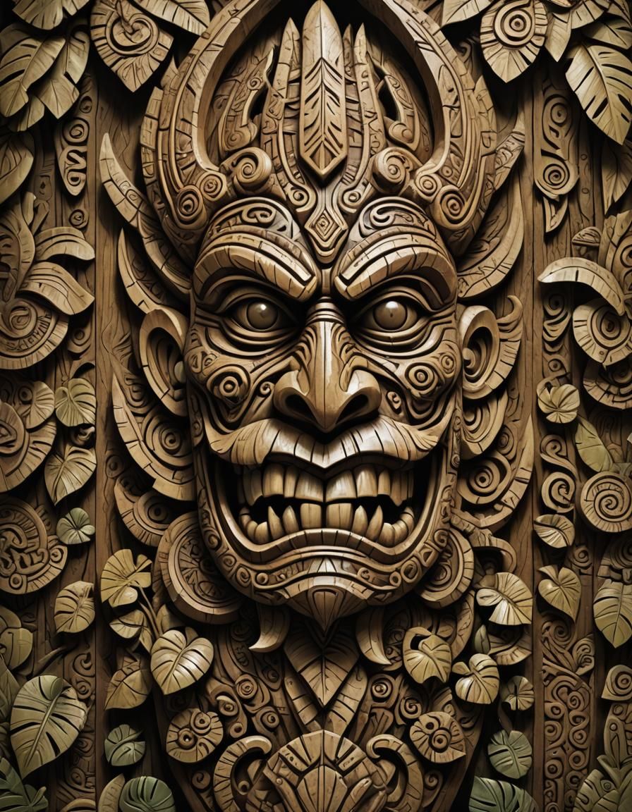 tropical evil tribal tiki god carving - AI Generated Artwork ...