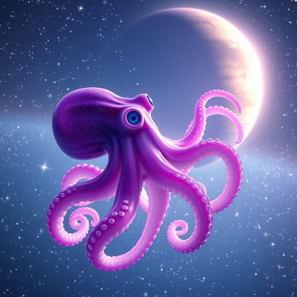 Ethereal Cosmic Octopus in Shimmering Starlight - AI Art