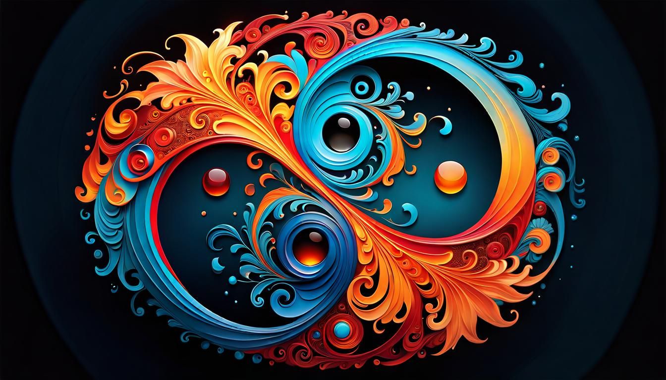 AR16x9-Intricate and vibrant masterpiece yin-yang symbol with flowing ...