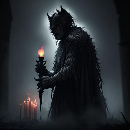 Dark souls emanating emiting smoldering ashes, ghostly glowing light ...