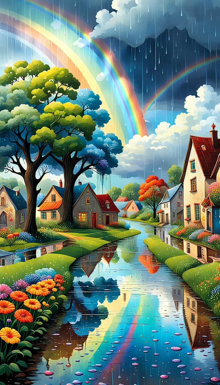 Rainbows in Town - AI Generated Artwork - NightCafe Creator