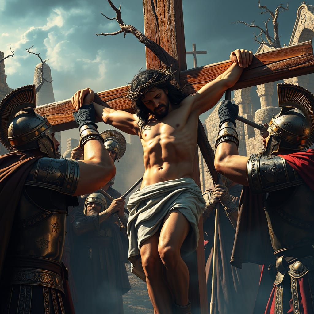 Roman Soldiers Crucify Jesus in Haunting, High-Res... - AI Art