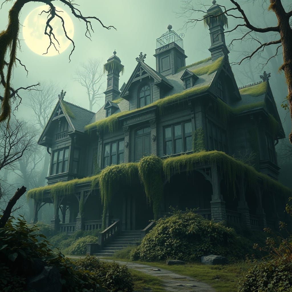 The Old Dark House - Ancient Mansion Under Ethereal Moonlig...