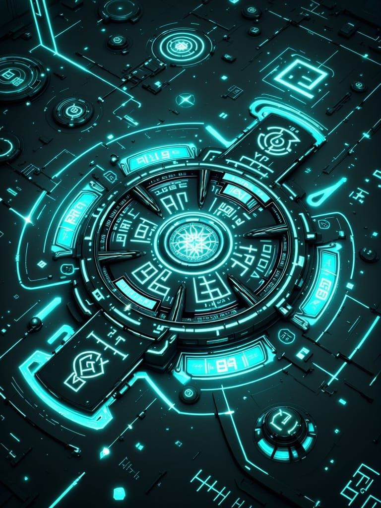 Tarot card, The_Wheel_of_Fortune, TRON inspired. 8K resolution Unreal ...