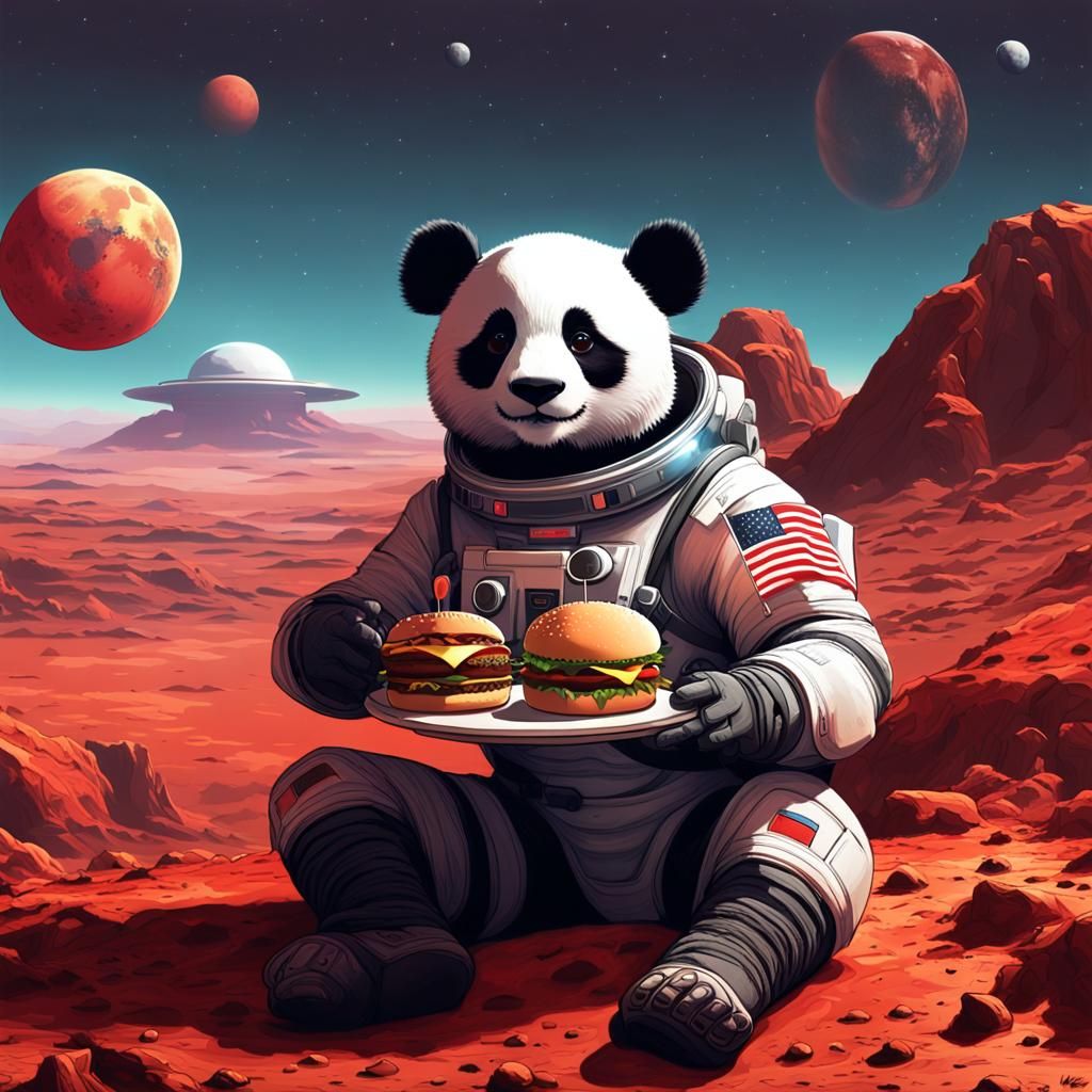 Pandas win the space race to mars - AI Generated Artwork - NightCafe Creator