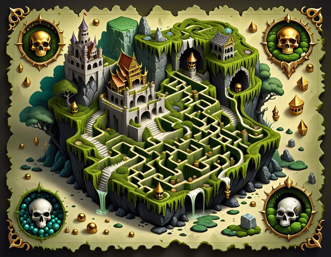 Donjon cave maze depicted on ancient maps - AI Generated Artwork ...