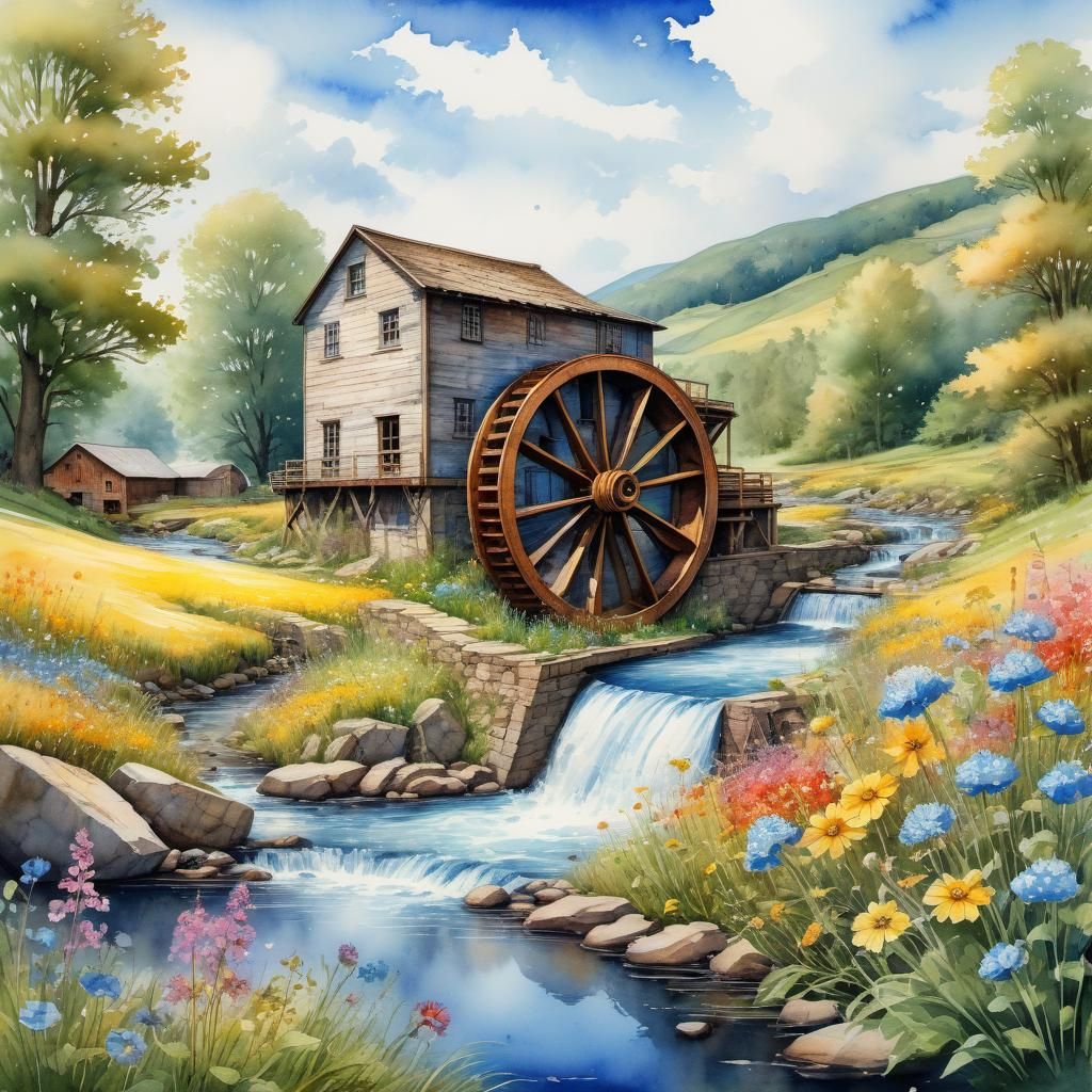 ** Old Waterwheel Mill (2)** - AI Generated Artwork - NightCafe Creator