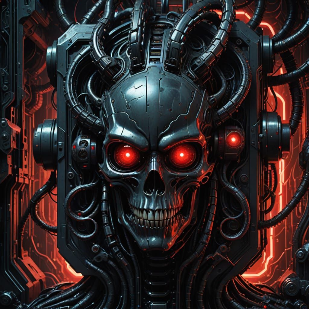 Surreal Biomechanical Alien Box in Neon Darkness - AI Art