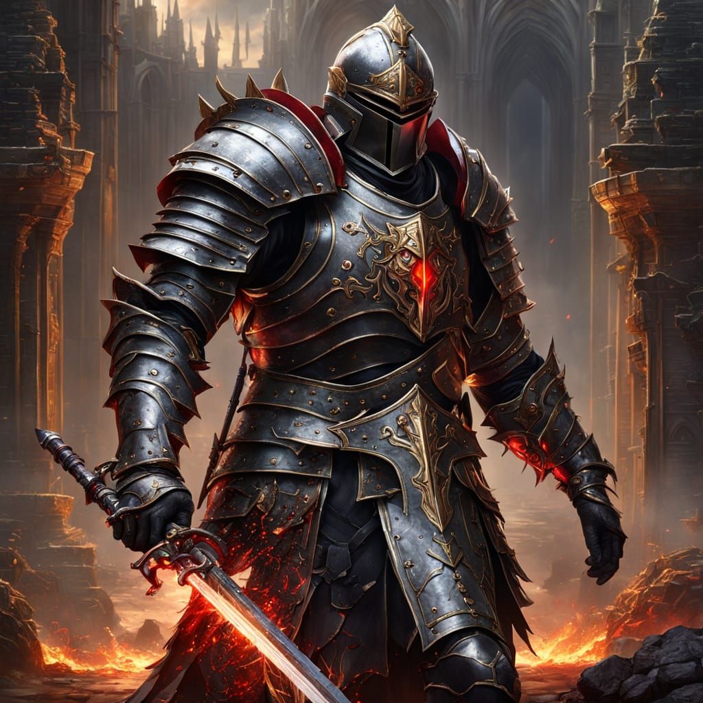 Heroic Fantasy Knight in Fiery Armor - AI Art