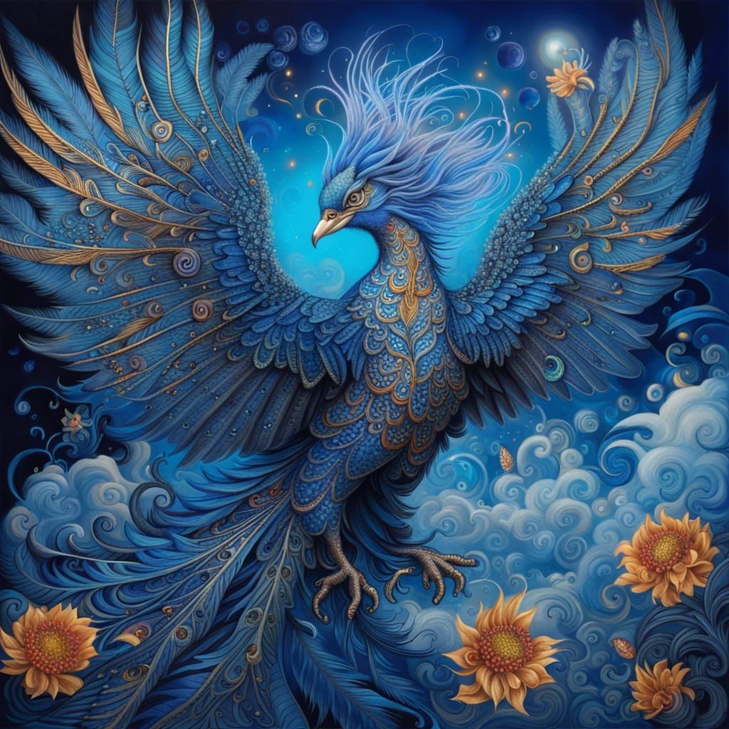 Blue Flame Phoenix IV - AI Generated Artwork - NightCafe Creator