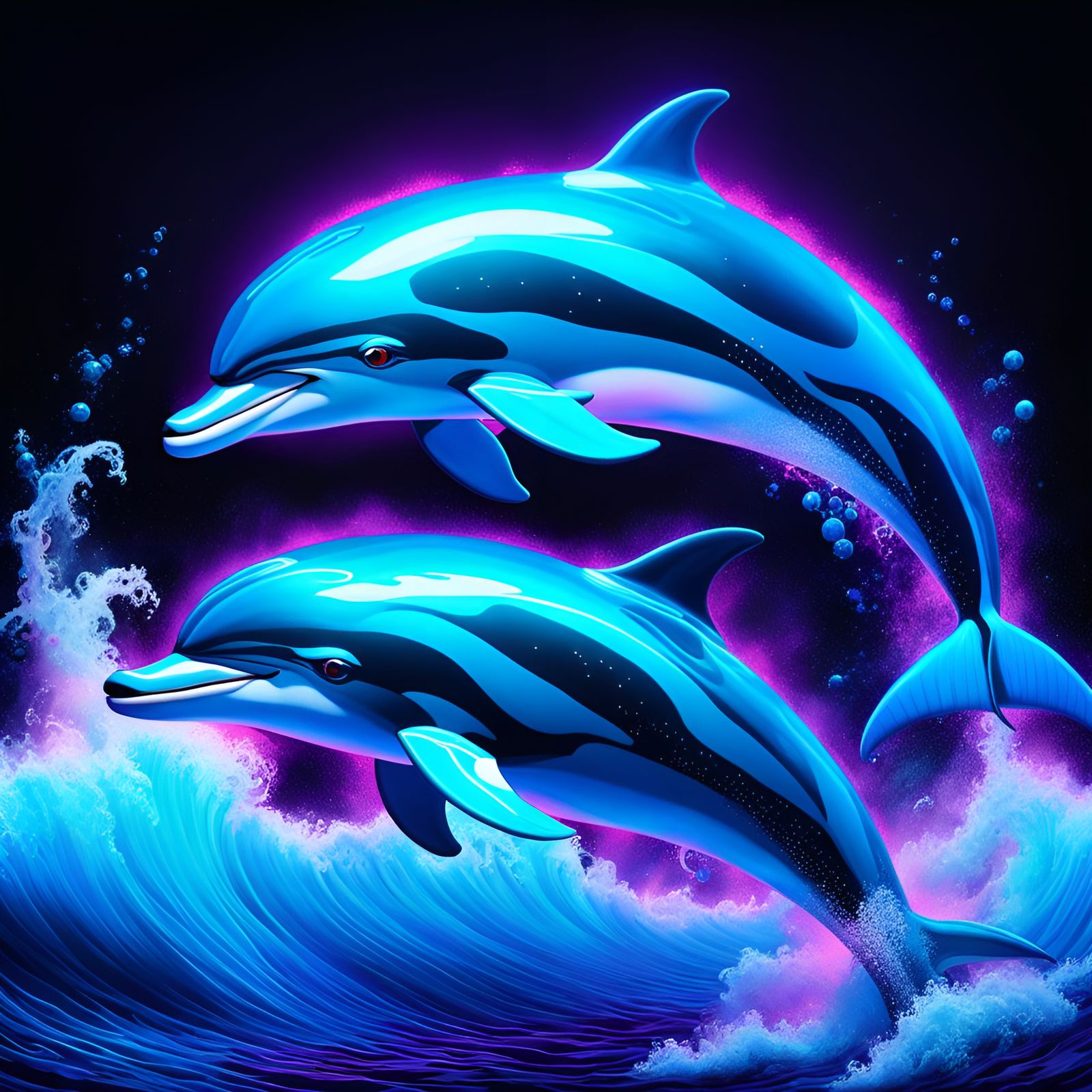 Beautiful bioluminescent dolphins jumping from the ocean! - AI ...