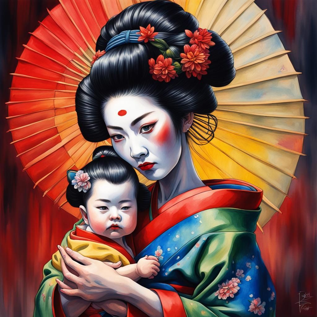 Geisha and baby - AI Generated Artwork - NightCafe Creator