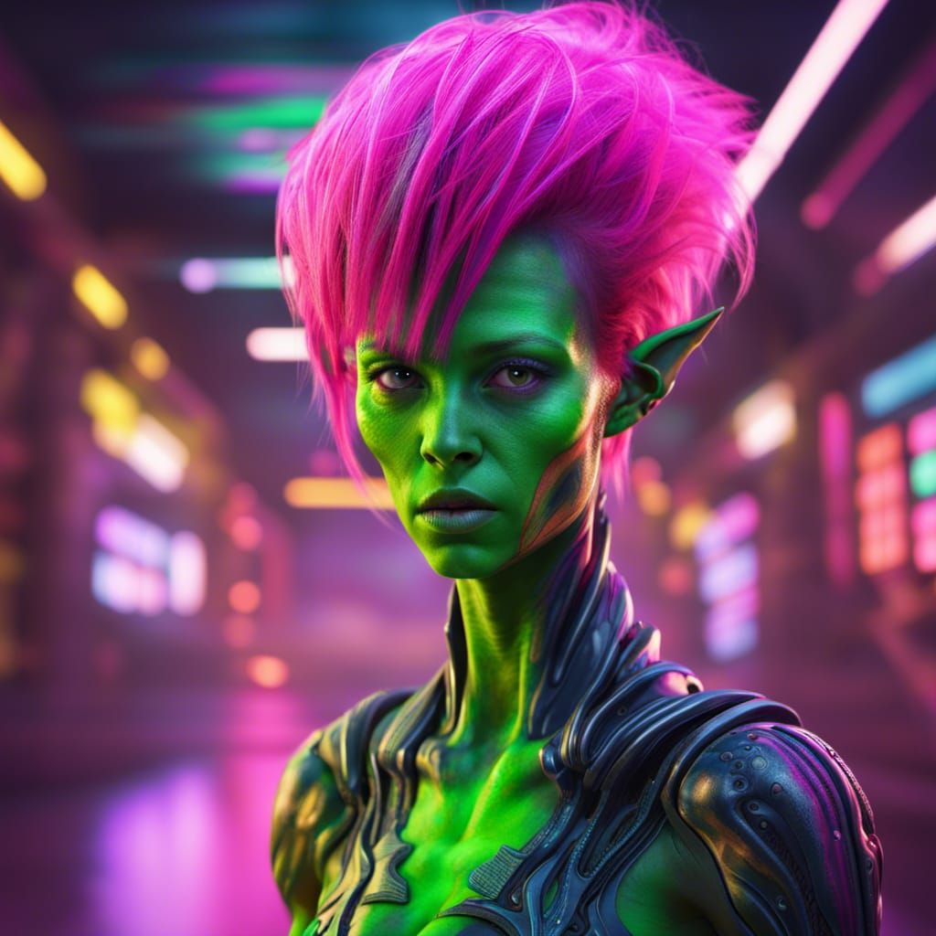 Alien with pink hair - AI Generated Artwork - NightCafe Creator