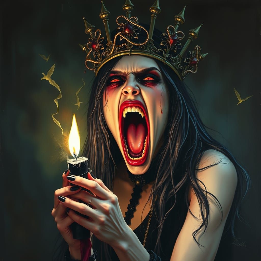 Elegant Vampire Queen Screams in Rage, Clutching C... - AI Art